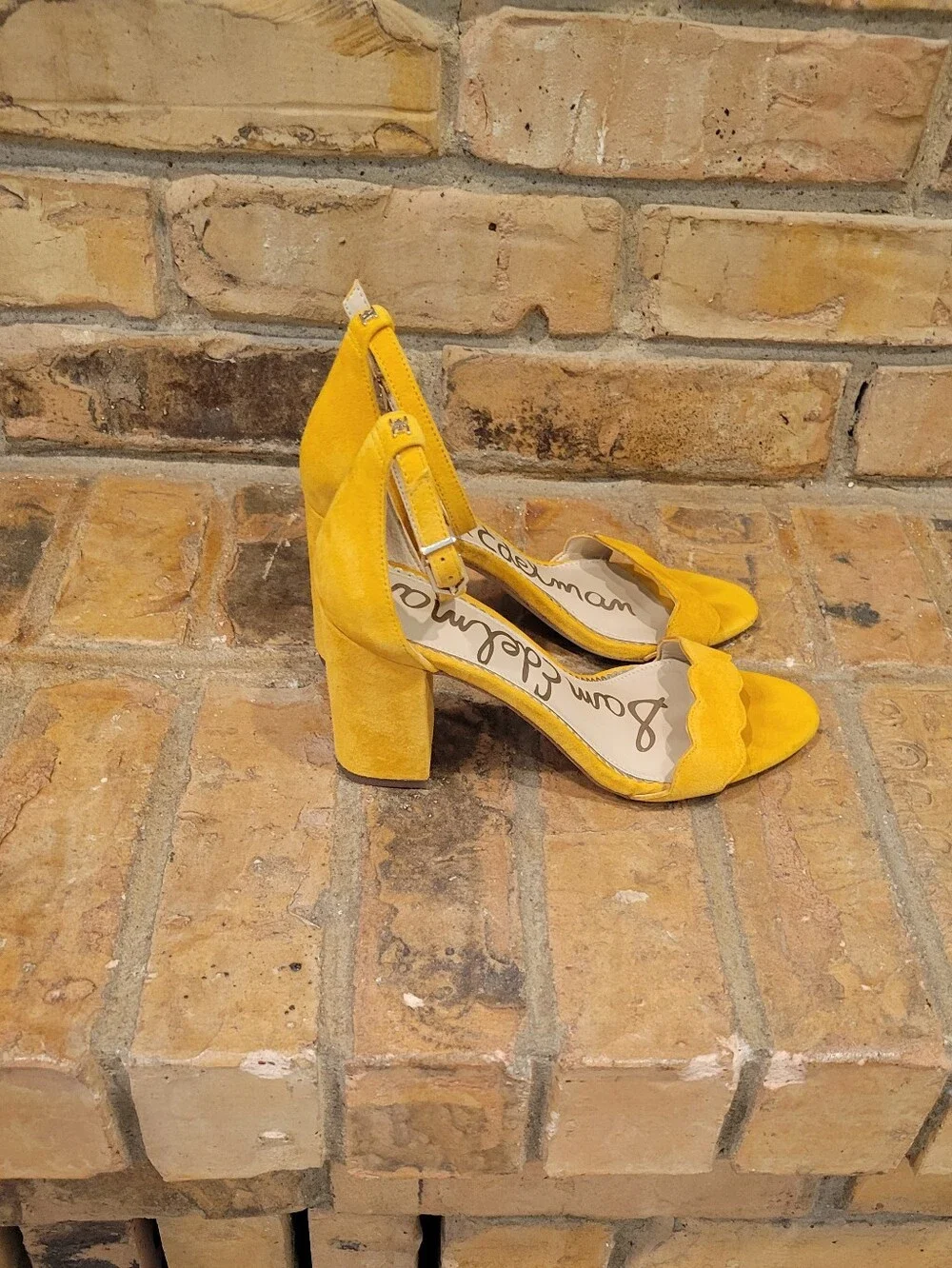 Sam Edelman | Shoes | Sam Edelman Yellow Suede Scalloped Anklestrap ...